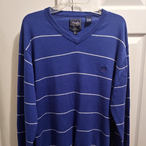 Chaps | Sweaters | Chaps Mens Blue With White Stripped Vneck Sweater ...